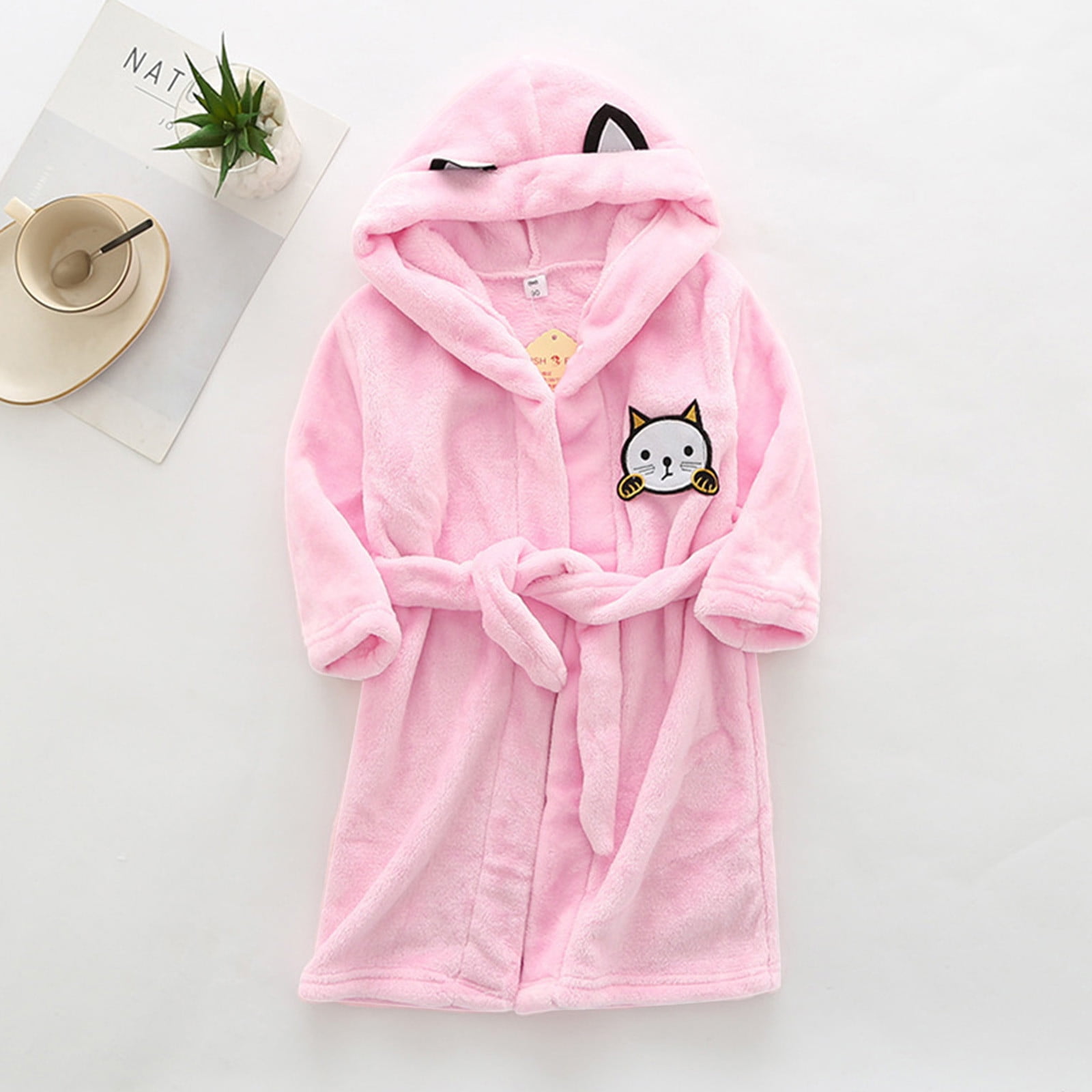 Ydojg Kids Bathrobe Toddler Boys Girls Cute Pajamas Hooded Warm Flannel ...