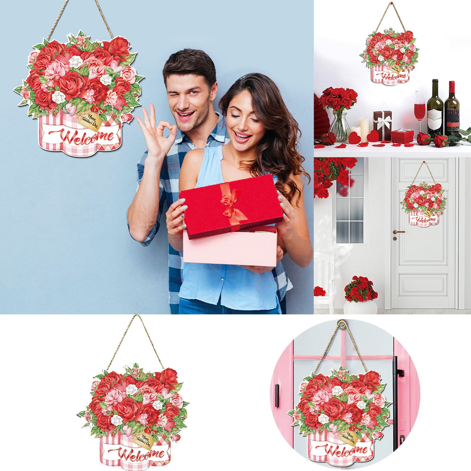 Ydojg Valentine'S Day Shaped Wooden Welcome Door Sign Holiday Party ...