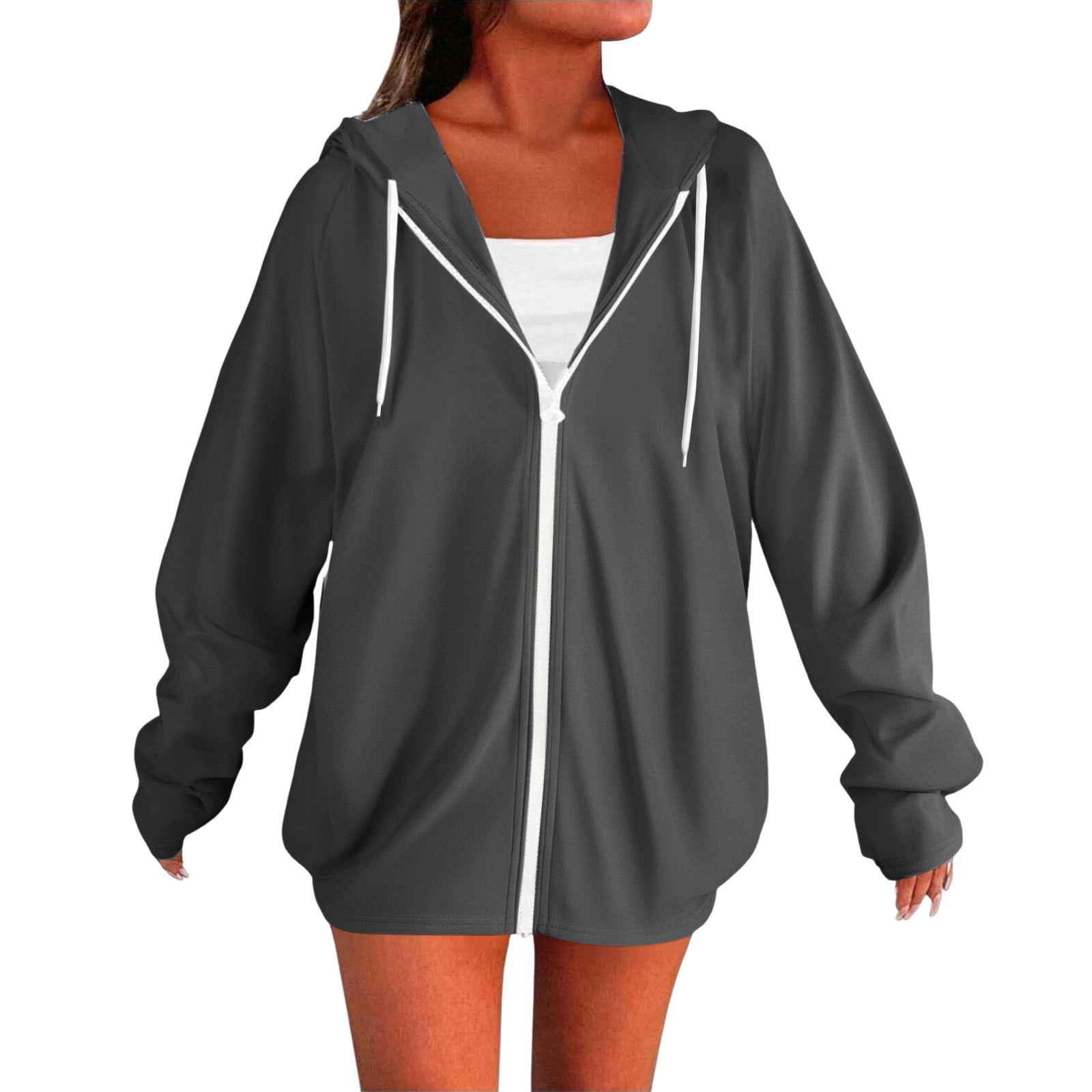 Ydsxlp Zip Up Hoodie Oversized Sweatshirt Zip Up Jackets For Women 2025 Fall Basic Lightweight ...