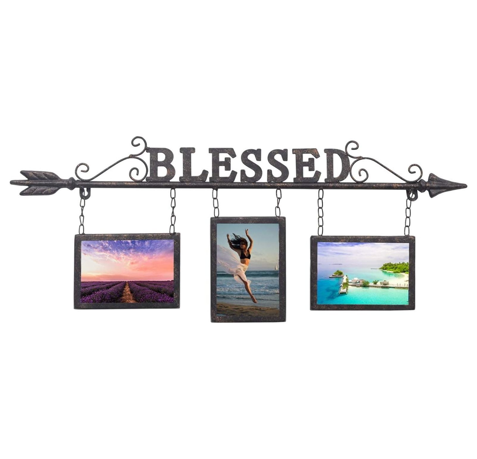 YeSayH 26.7’’ Metal Photo Frame Collage for Wall 4x6 Picture Frames Collage 3 openings Hanging ...