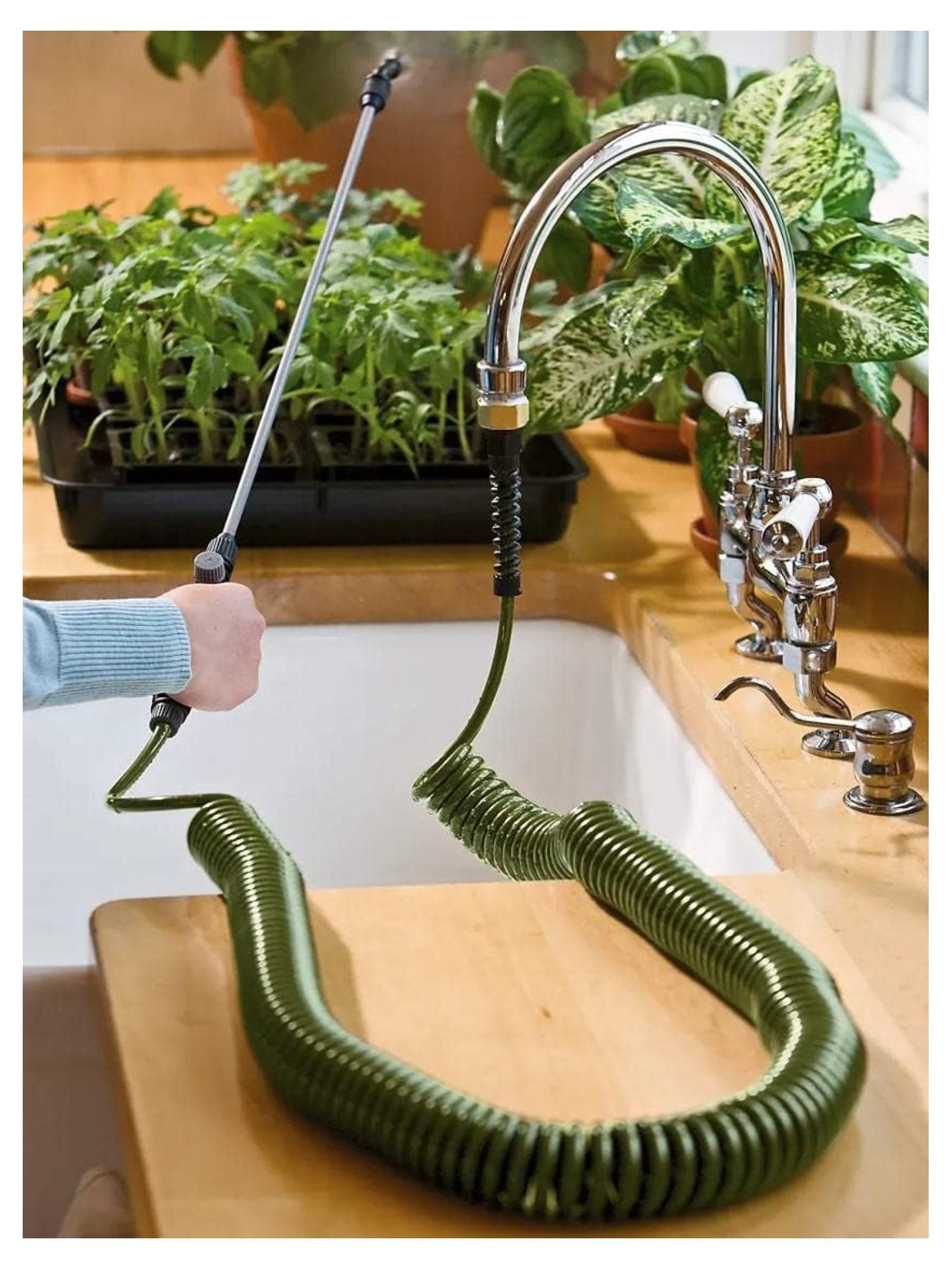 YeSayH 50-Foot x 1/4-Inch Mini Coil Hose With Wand - Forest Green ...