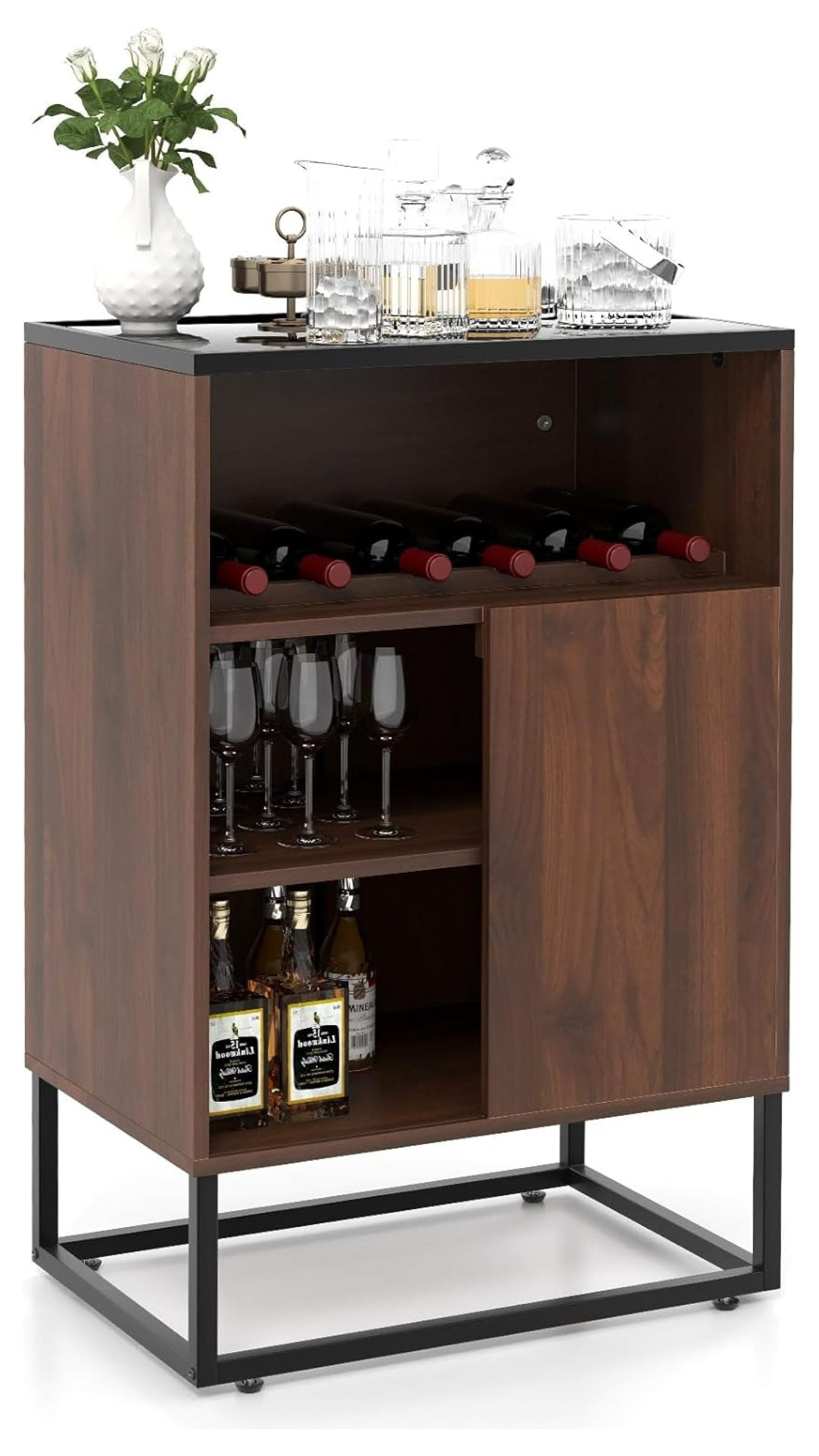 YeSayH Wine Cabinet with Storage, Wine Bar Rack Cabinet with Tempered ...