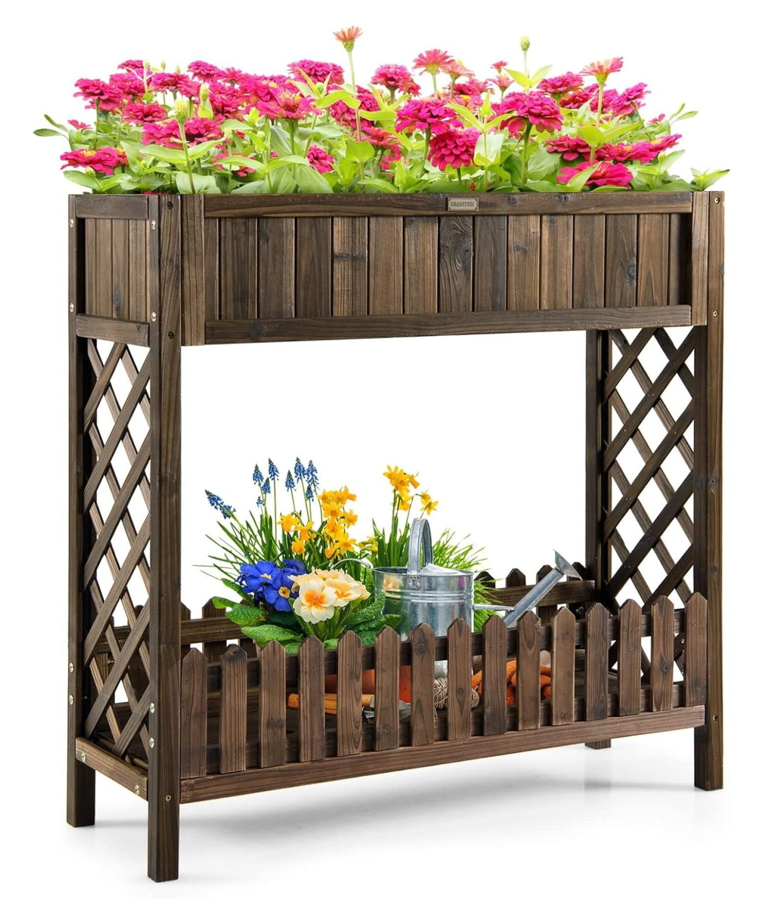 YeSayH Wooden Raised Garden Bed, 2-Tier Elevated Planter Box Stand with ...