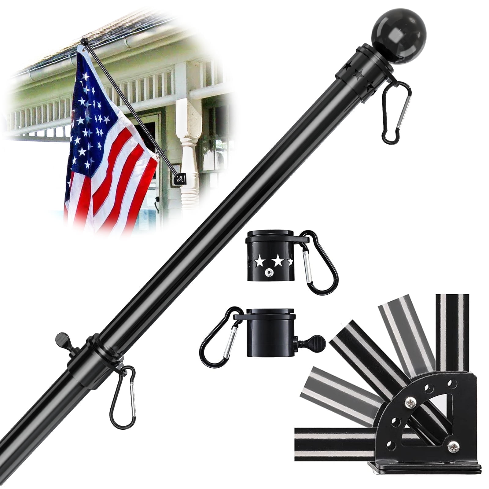 5 FT Heavy Duty Stainless Steel Flag Pole Kit with Bracket for Home ...