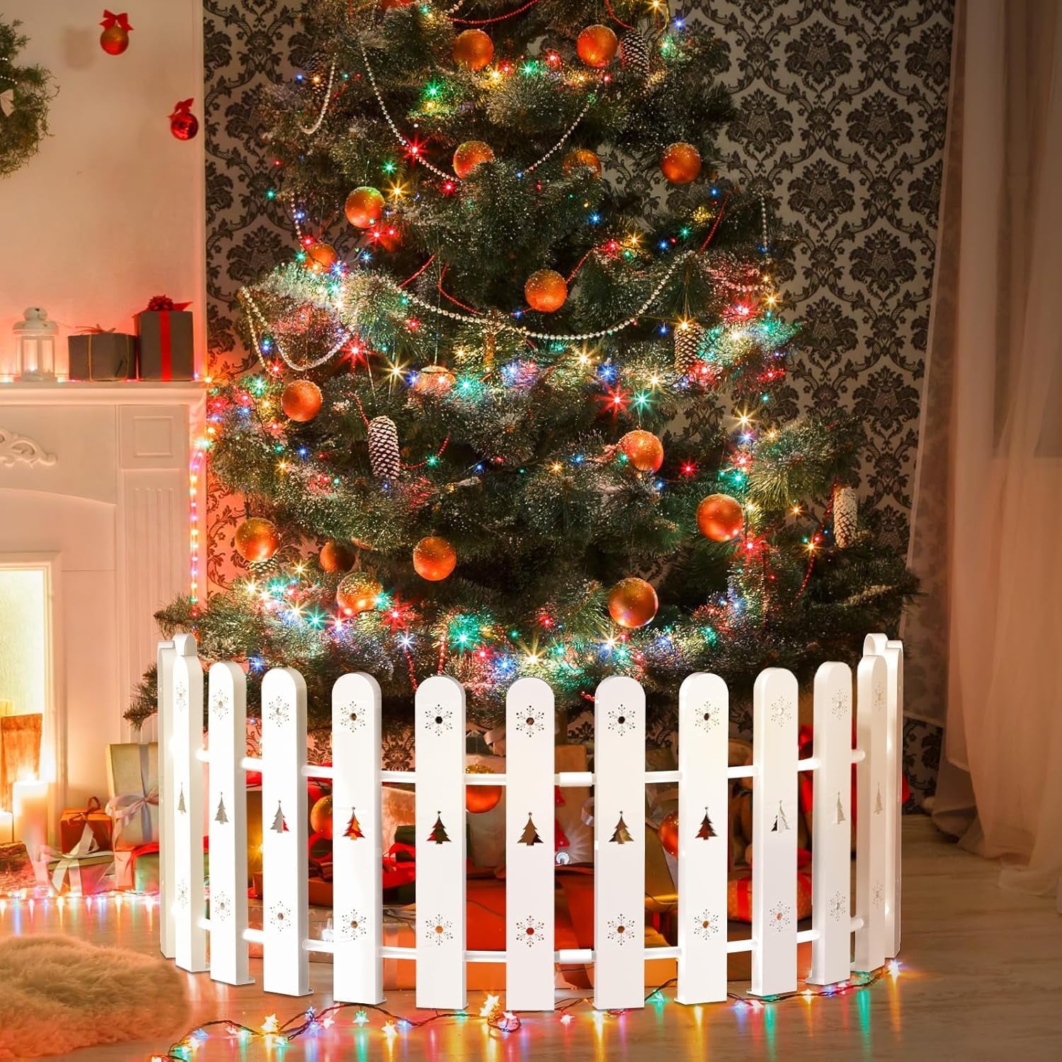 FLY HAWK Christmas Tree Fence Barrier for Dogs Kids 28pcs, 16.5 inches Tall Plastic Sturdy Fence ...