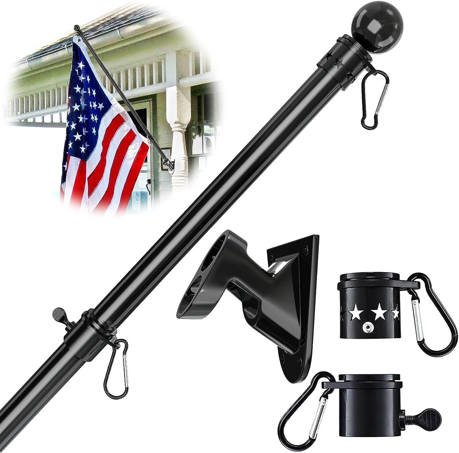 Yeyebest 5ft Black Heavy Duty Stainless Steel Flag Pole Holder for ...