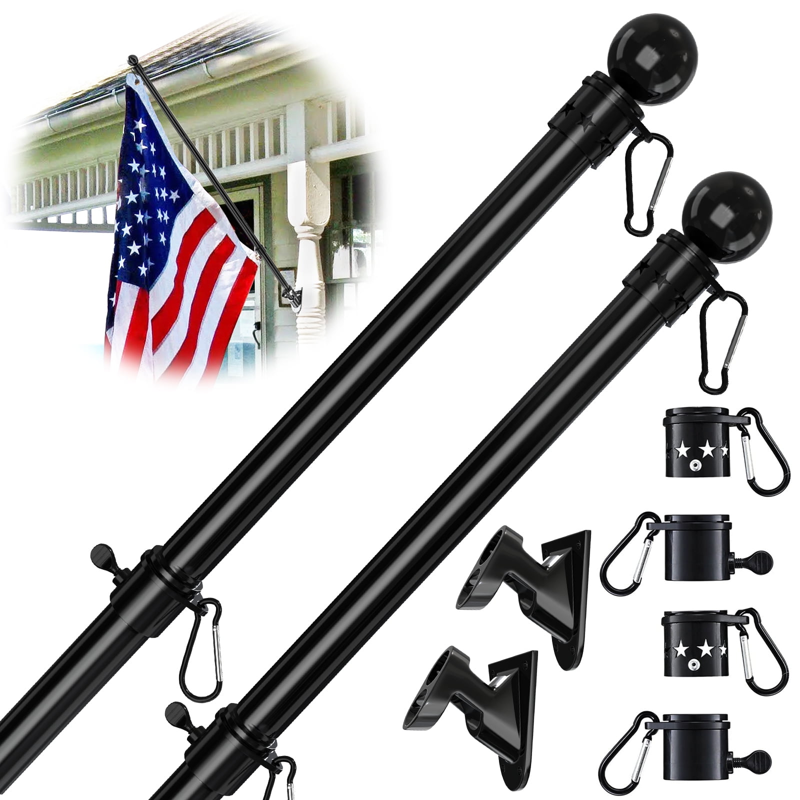 YeYeBest 6ft Black Tangle Free Flag Pole Holder for Outside House - 2 ...