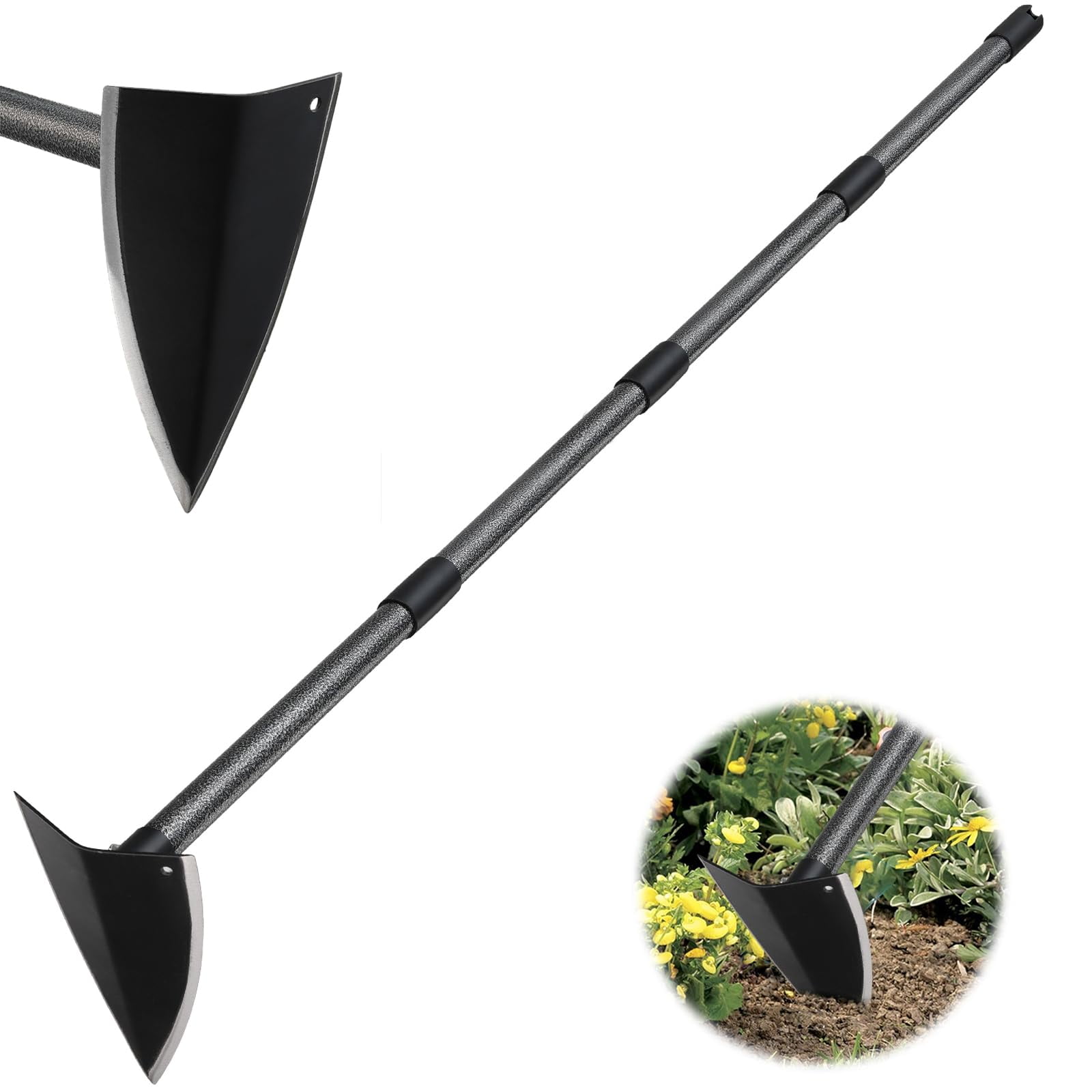 YeYeBest Garden Hoe, 60'' Triangle Hoe with Sharp Blade, Adjustable 4 ...