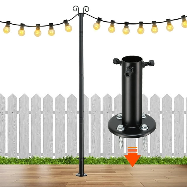 YeYeBest Heavy Duty Outdoor String Light Pole, 10FT Waterproof Metal ...