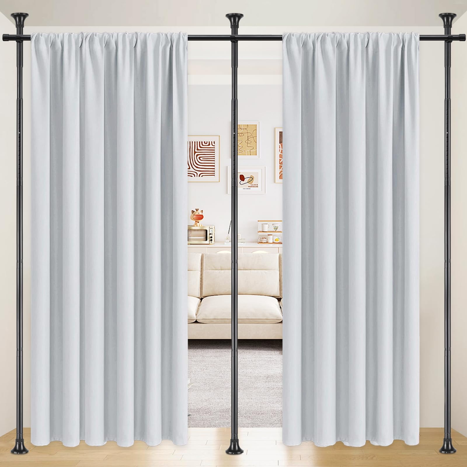 YeYeBest Room Divider, No Drilling Curtain Rods for Room Separation, 4 ...