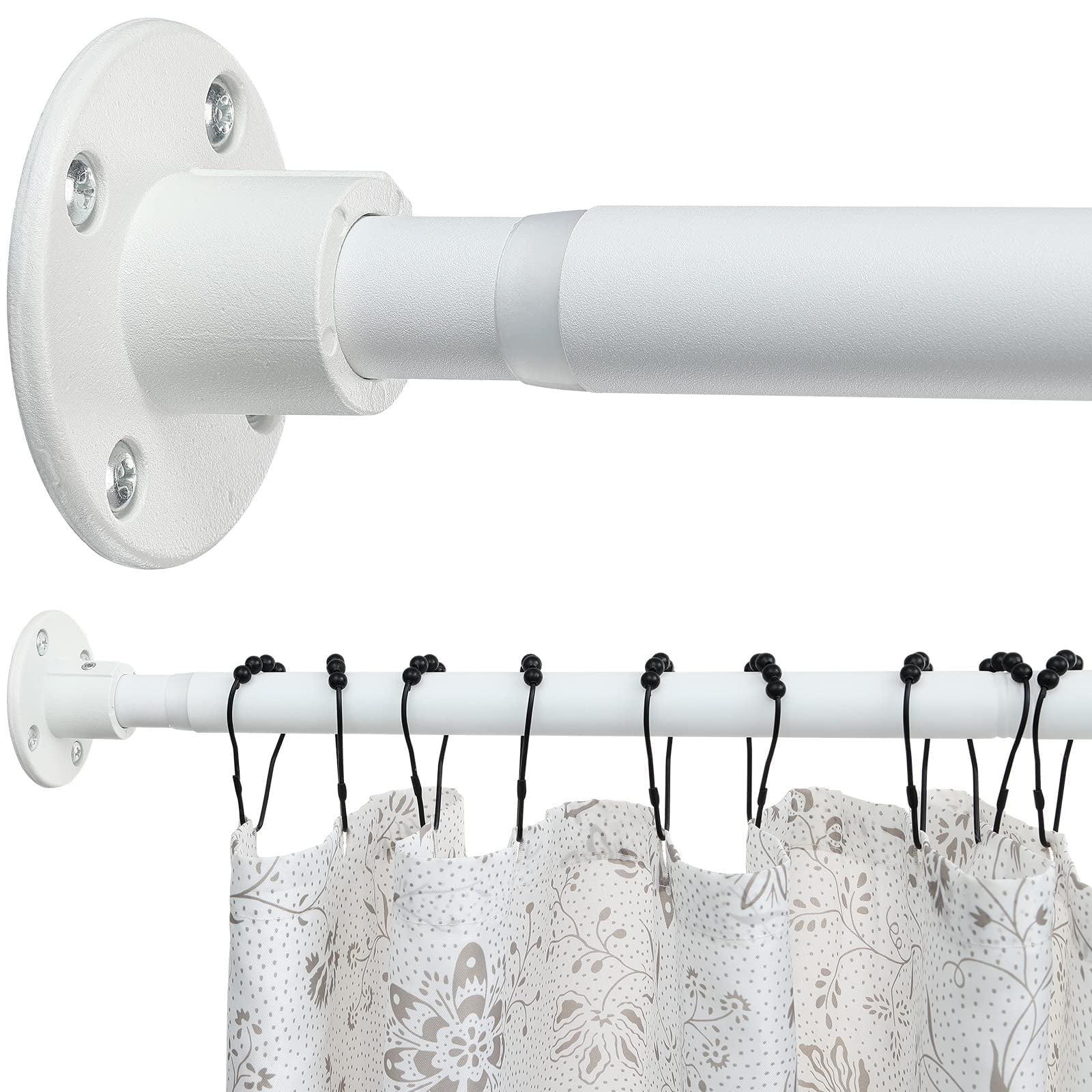 YeYeBest White Shower Curtain Rod - Adjustable Frosted Shower Curtain ...
