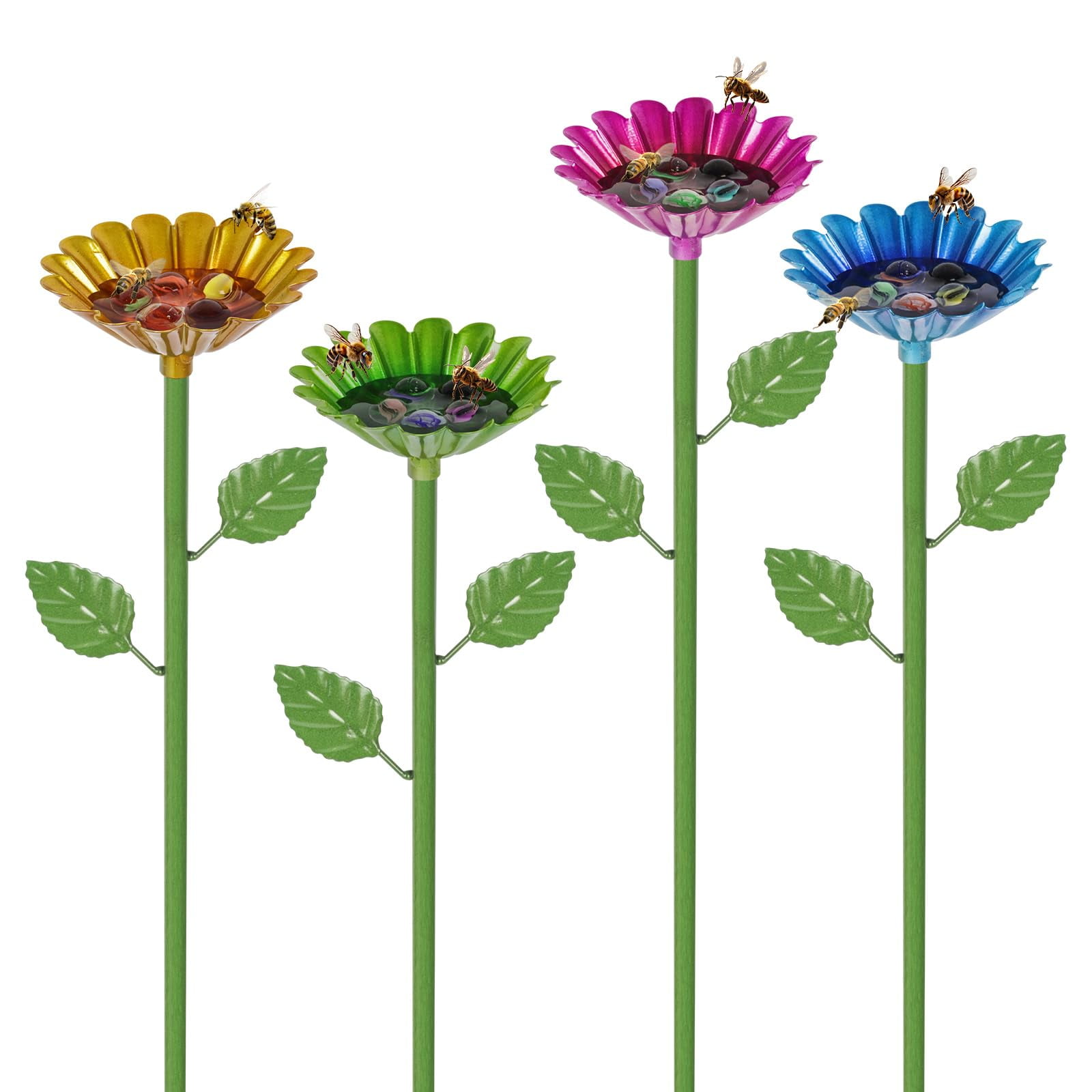 YeYu Bee Watering Station, 4 Pack Metal Bee Cups for Garden, Bee Feeder ...