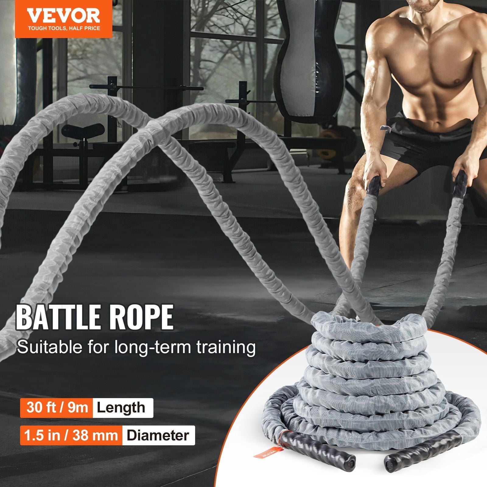 YeYun Battle Rope 1.5" 30Ft Gym Workout Strength Training Exercise ...