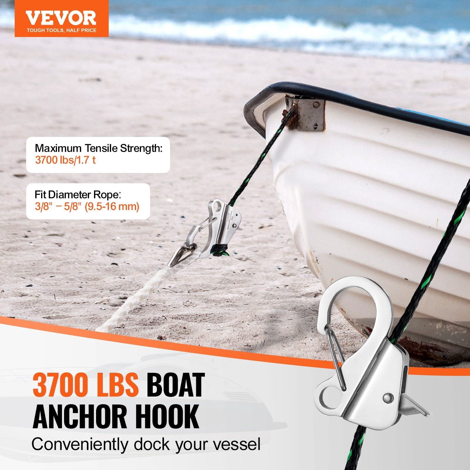 YeYun Boat Anchor Hook, 304 Stainless Steel Slide Anchor, Knotless ...