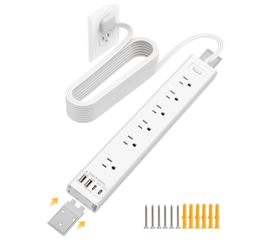 YeaPower 10-in-1 USB extension cord flat wall plug, 6 outlets with ...