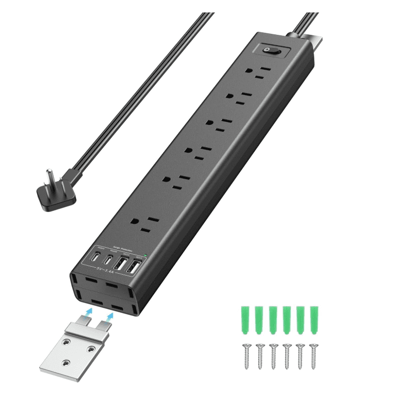 YeaPower 10-in-1 USB extension cord flat wall plug, 6 outlets with ...