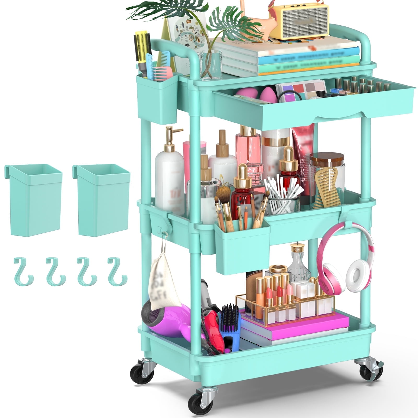 Yeabett 3 Tier Rolling Utility Cart Organizer with Removable Drawer ...