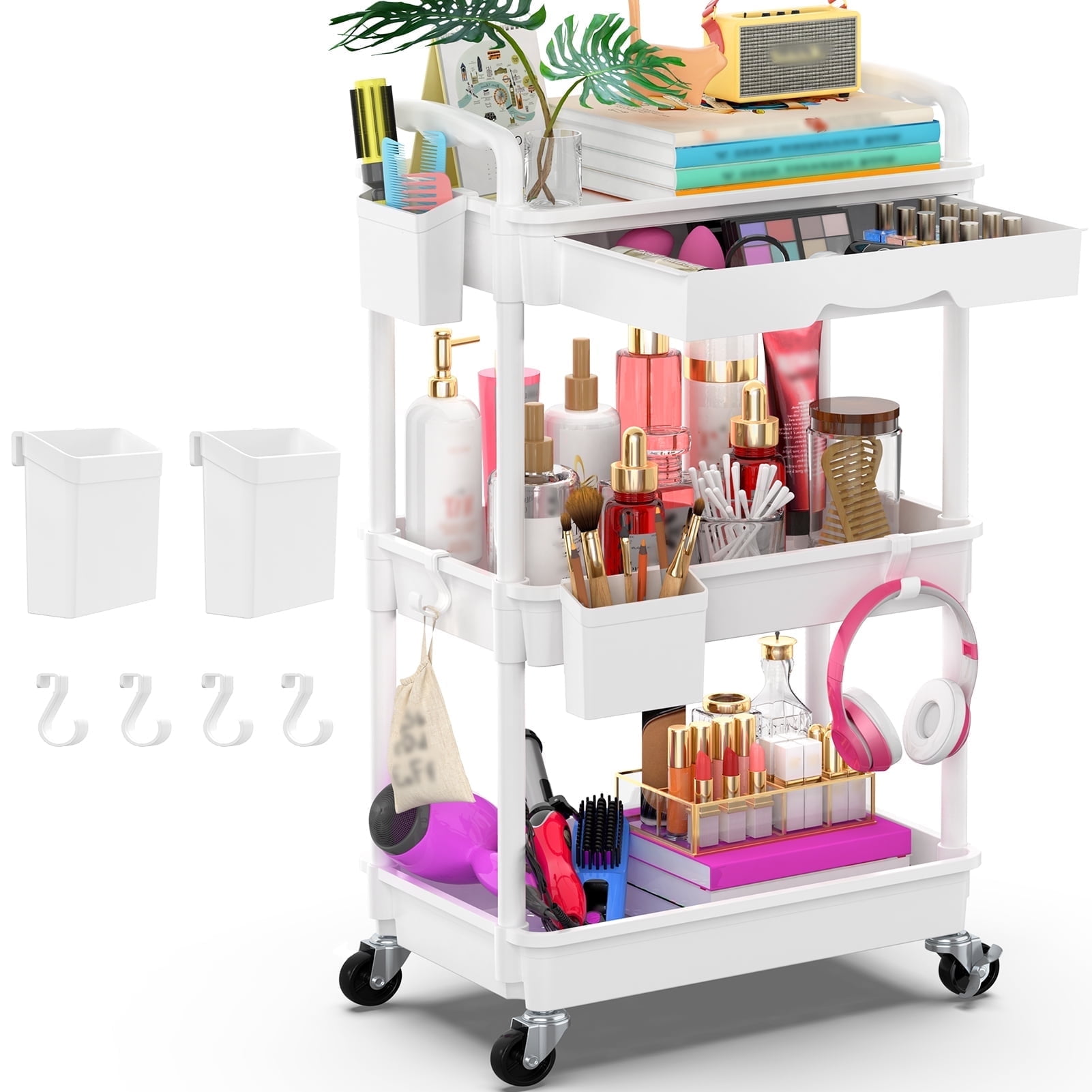 Yeabett 3 Tier Rolling Utility Cart Organizer with Removable Drawer ...