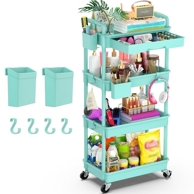 Yeabett 4 Tier Rolling Utility Cart Organizer with Removable Drawer ...