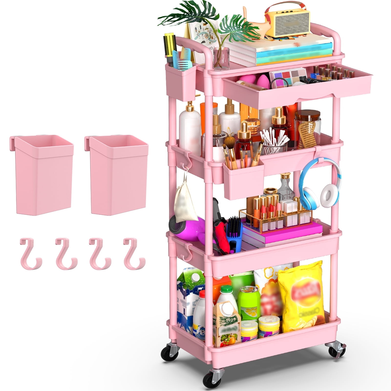 Yeabett 4 Tier Rolling Utility Cart Organizer with Removable Drawer ...