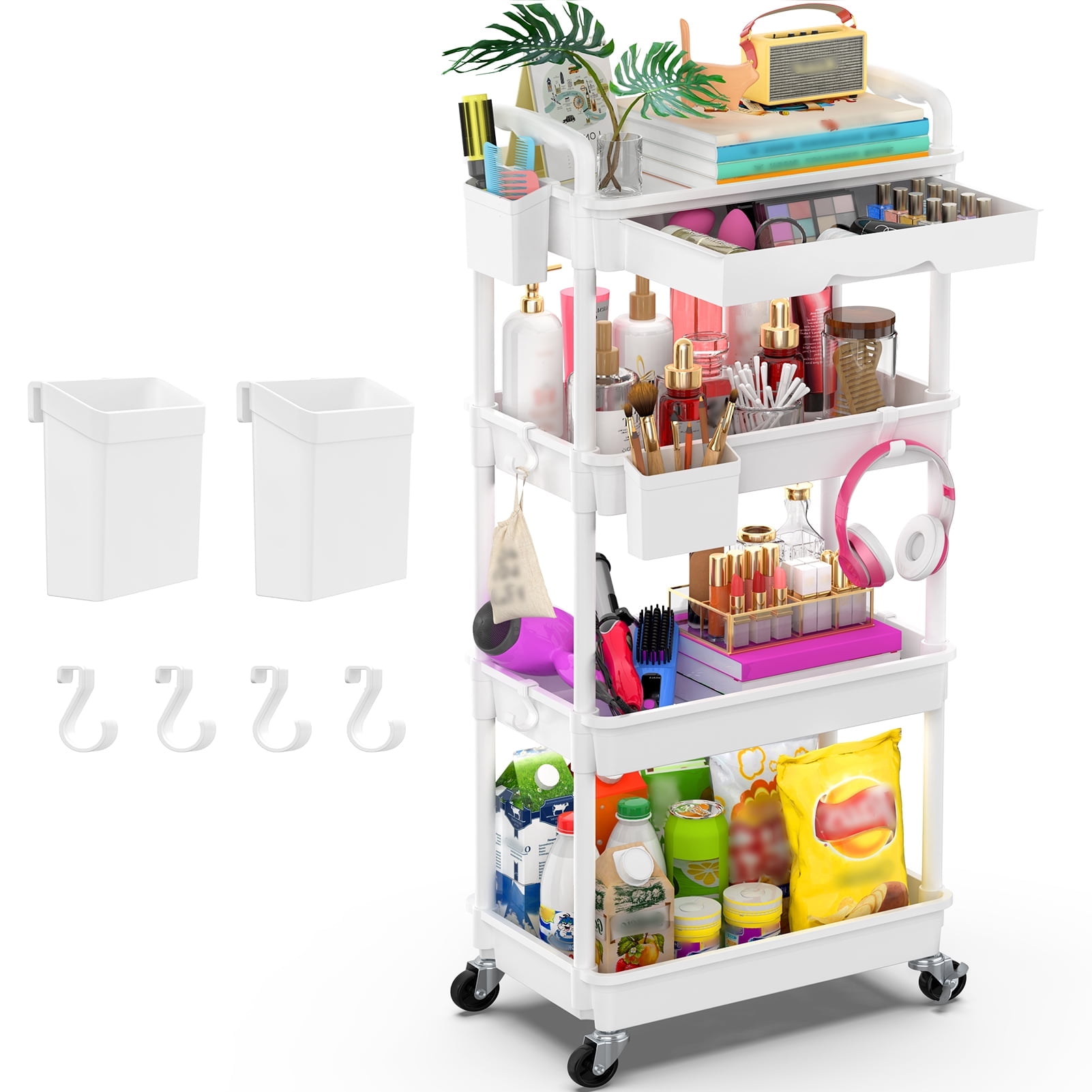 Yeabett 4 Tier Rolling Utility Cart Organizer with Removable Drawer ...