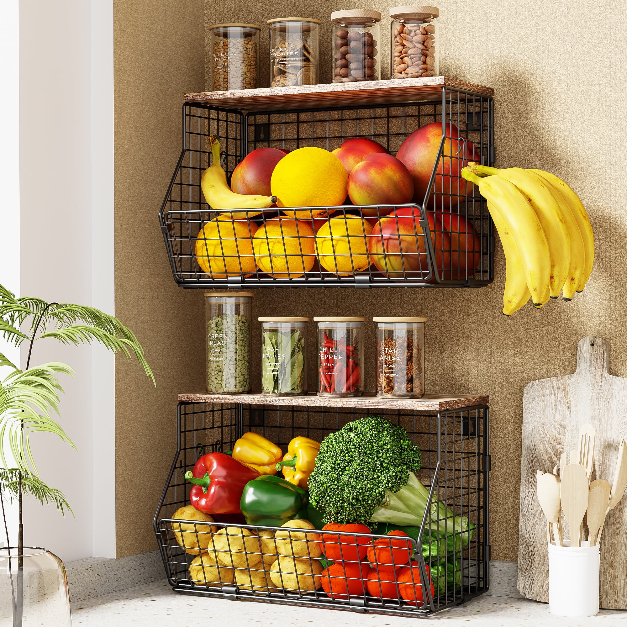 Yeabett Stackable Hanging Basket for Kitchen, Wall Mounted Fruit Holder ...