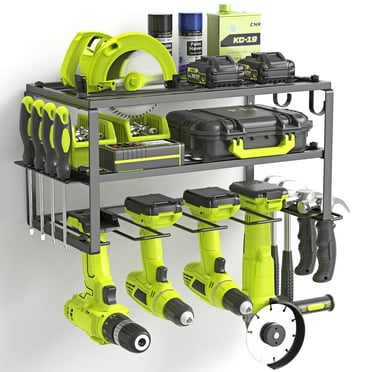 3 Layers Wall Mount Power Tool Organizer with 4 Drill Holders 150Lbs ...