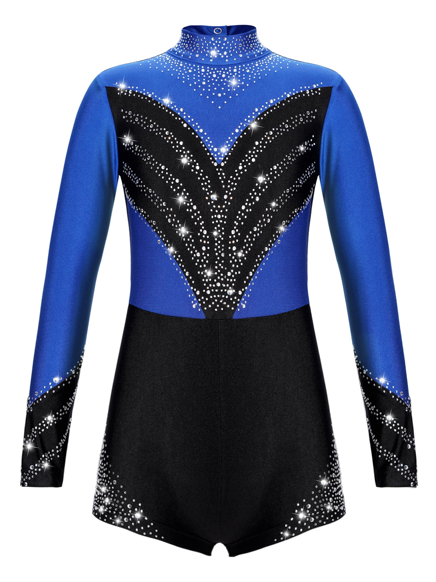 Yeahdor Girls Gymnastics Leotard Shiny Rhinestones Long Sleeve Biketard ...