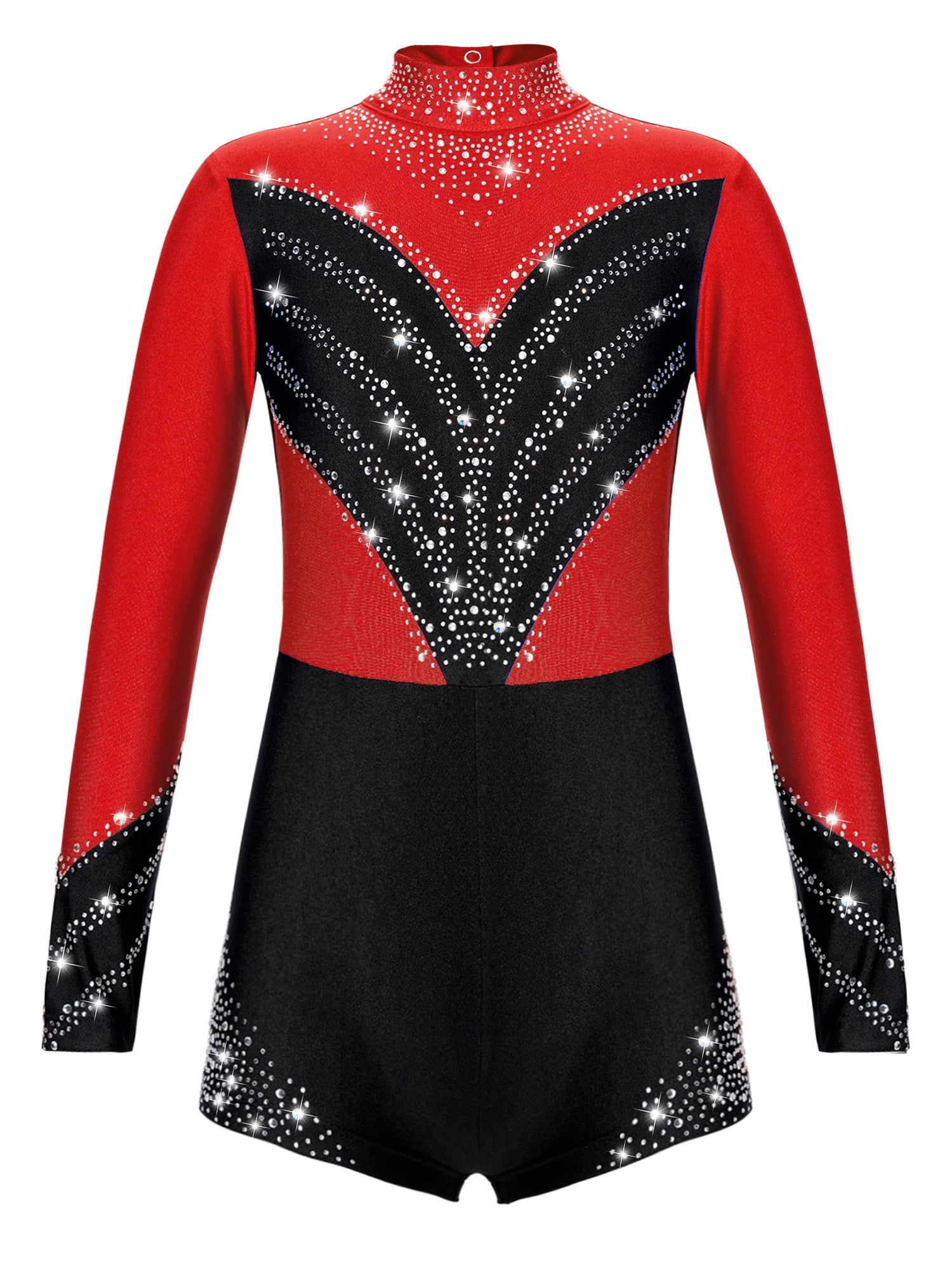 Yeahdor Girls Gymnastics Leotard Shiny Rhinestones Long Sleeve Biketard ...