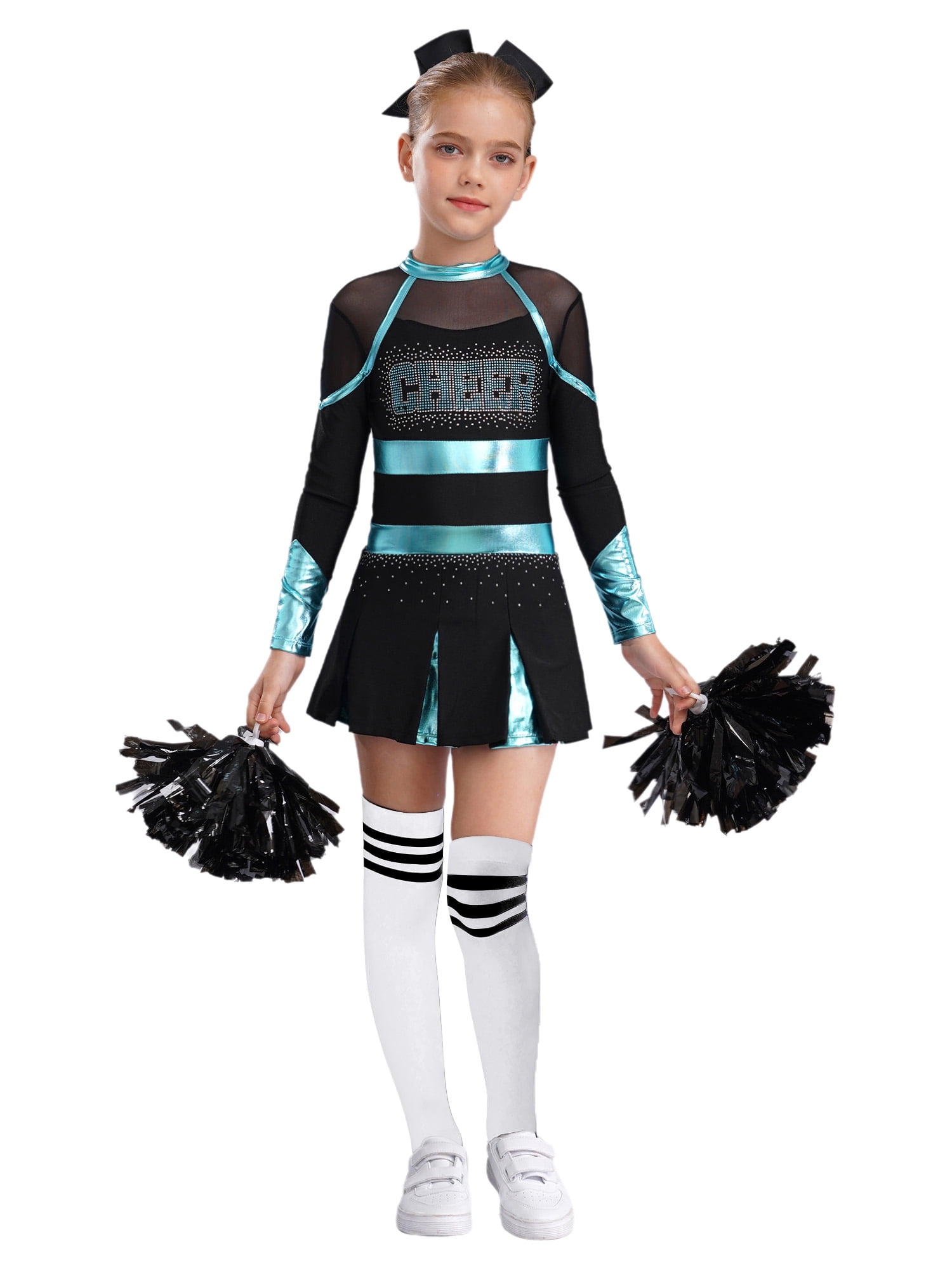 Yeahdor Girls Halloween Cheer Leader Outfits Long Sleeve Shiny ...