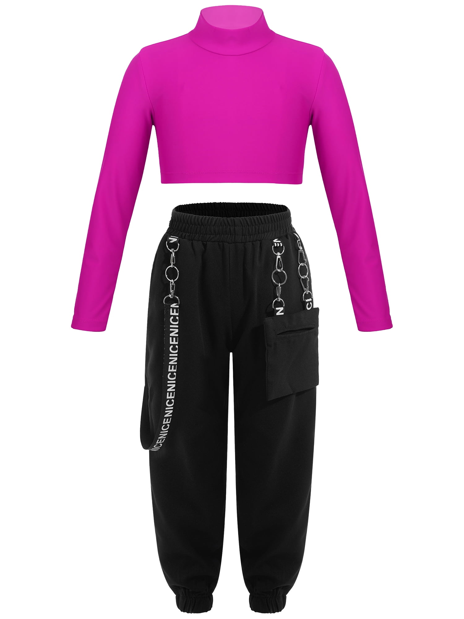 Yeahdor Girls Long Sleeve Crop Top with Chain Pocket Sweatpants Dance ...