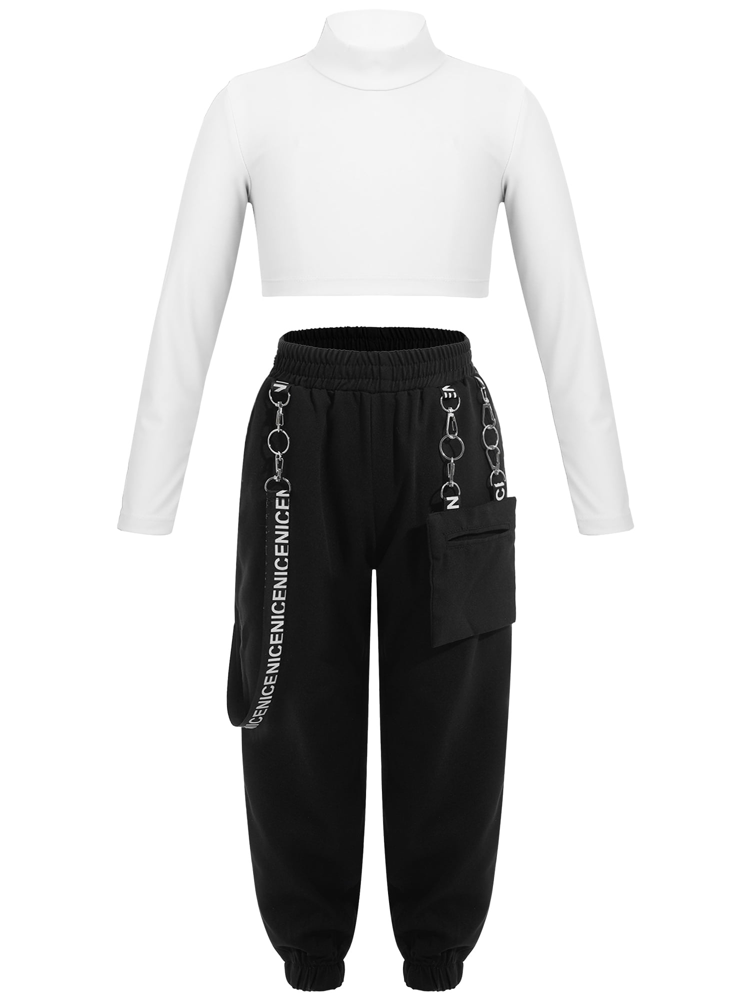 Yeahdor Girls Long Sleeve Crop Top with Chain Pocket Sweatpants Dance ...