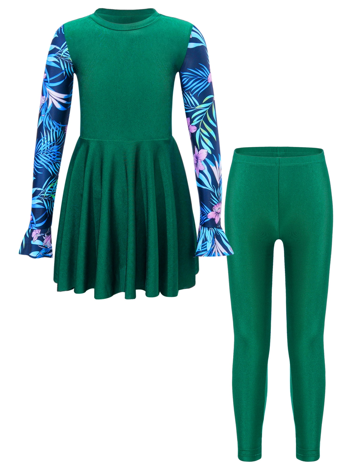 Yeahdor Girls Muslim Swimsuit Full Cover Long Sleeve Dress with Swim ...