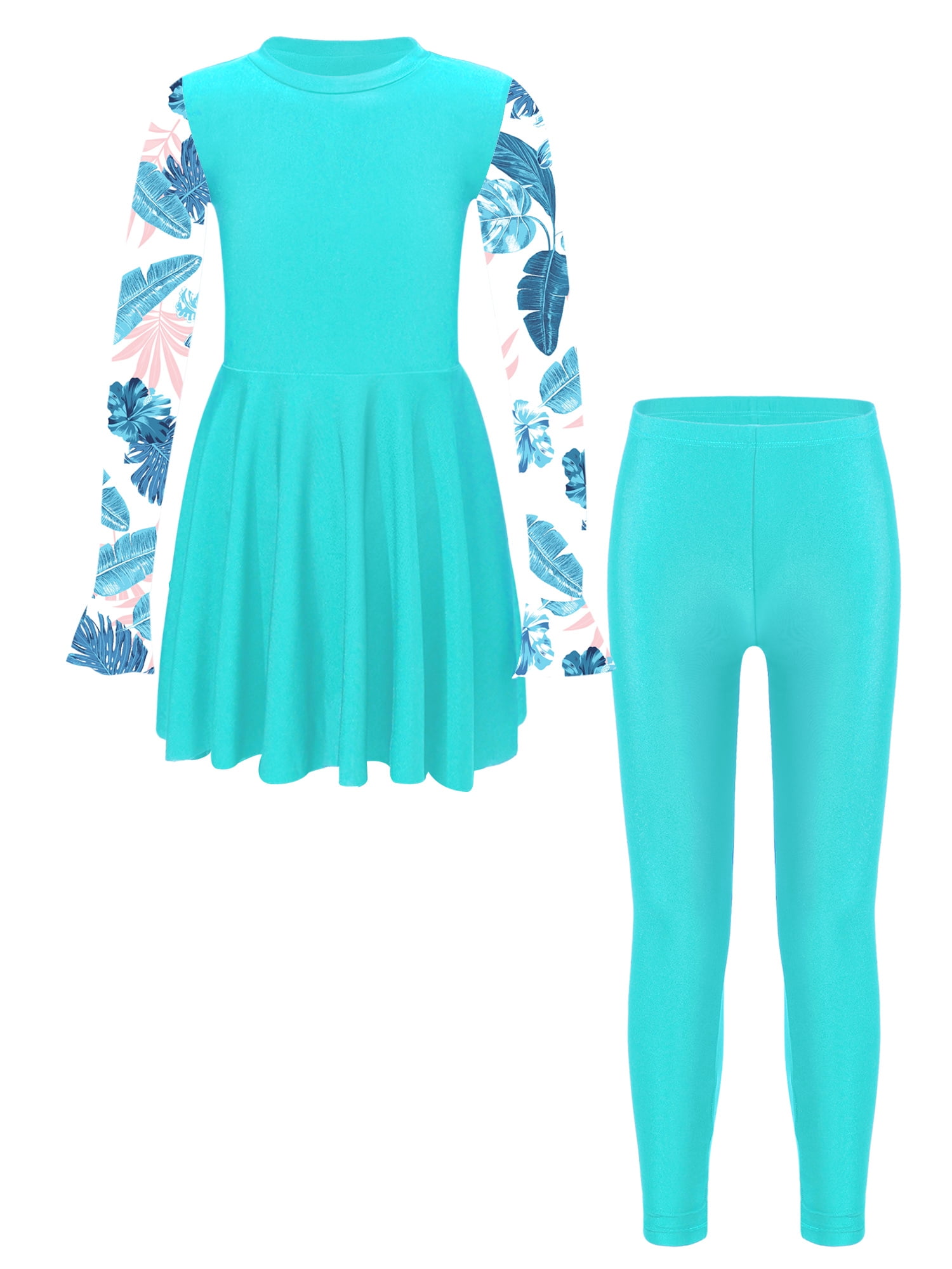 Yeahdor Girls Muslim Swimsuit Full Cover Long Sleeve Dress with Swim ...