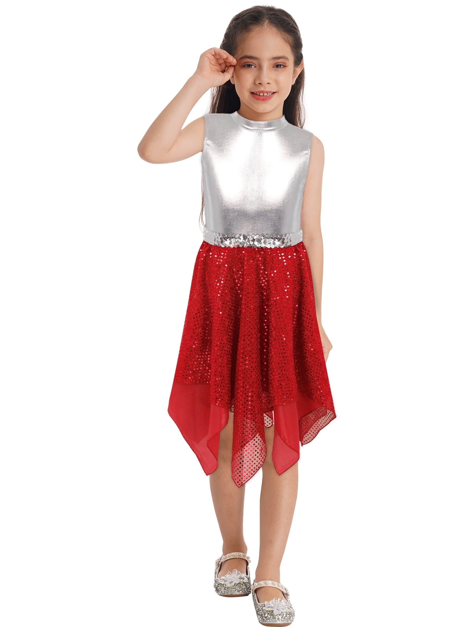 Yeahdor Girls Praise Lyrical Dance Dress Metallic Sequins Worship ...