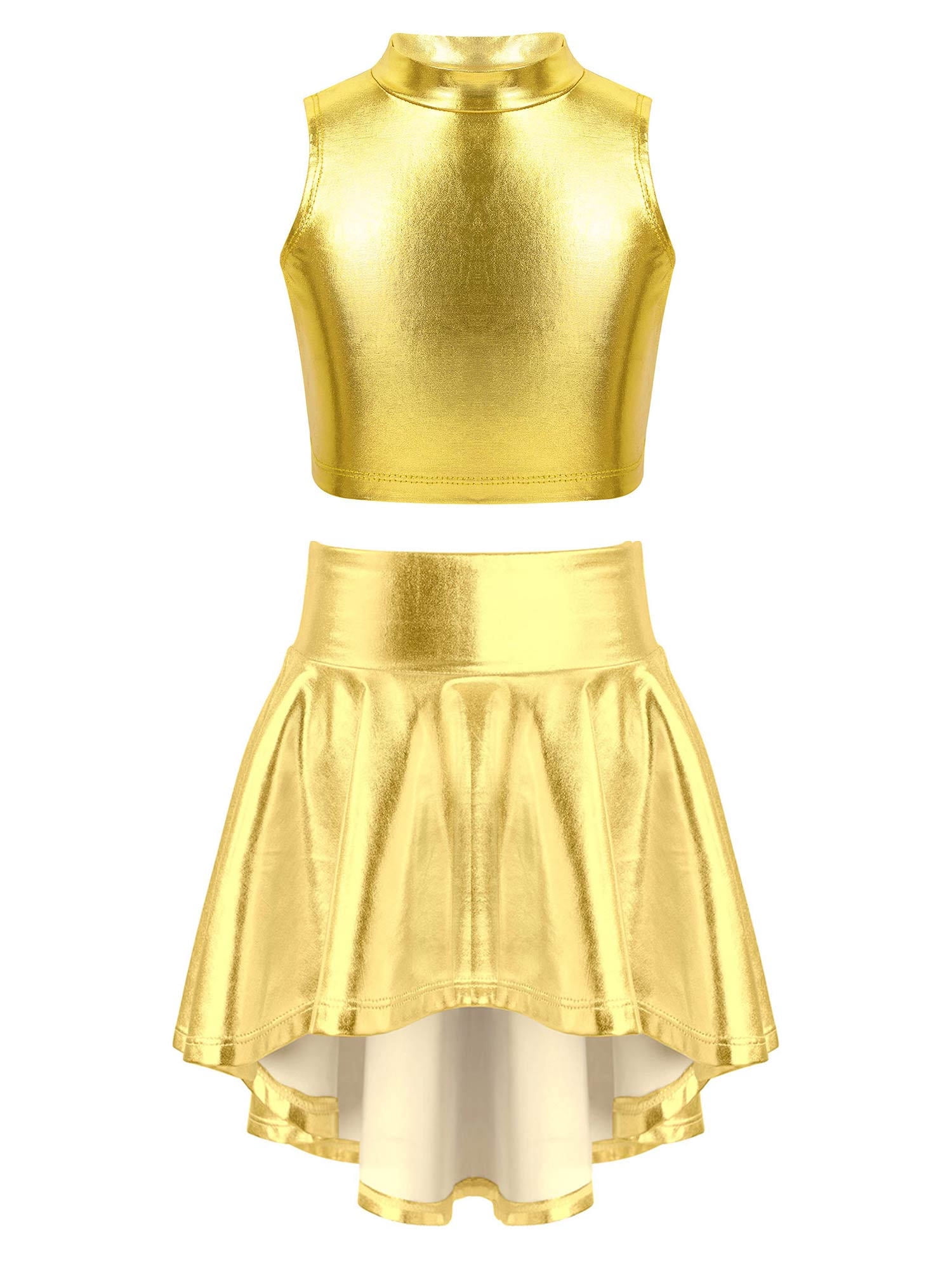 Yeahdor Girls Shiny Metallic Tank Top with Pleated Skort Skirt Jazz Hip ...
