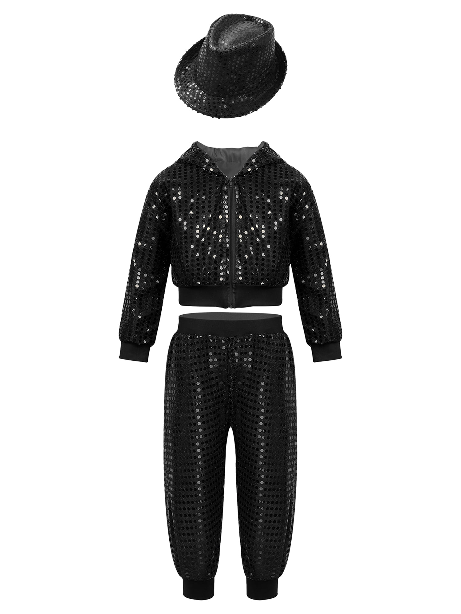 Yeahdor Kids Boys Jazz Hip Hop Dance Costume Outfit Sequins Hooded ...