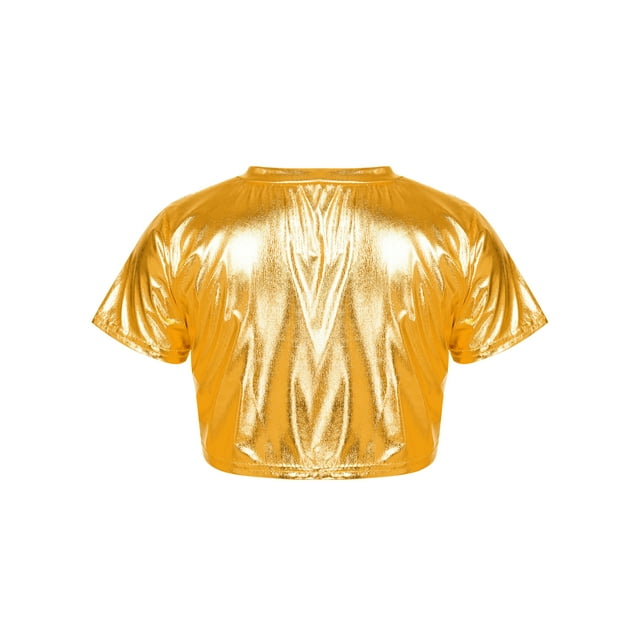 Yeahdor Kids Girls Boys Shiny Metallic Short Sleeve Crop Top Hip Hop ...