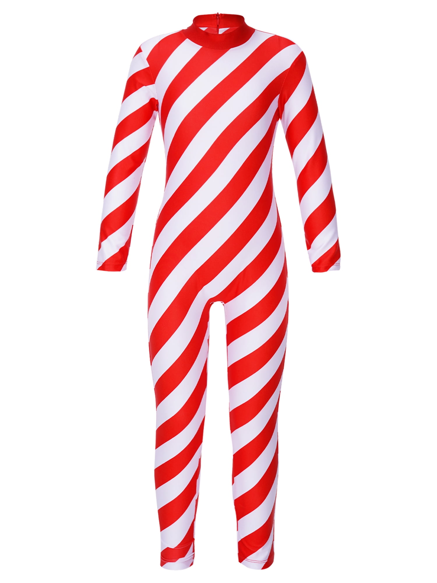 Yeahdor Kids Girls Christmas Candy Cane Jumpsuit Striped Sequins Dance ...