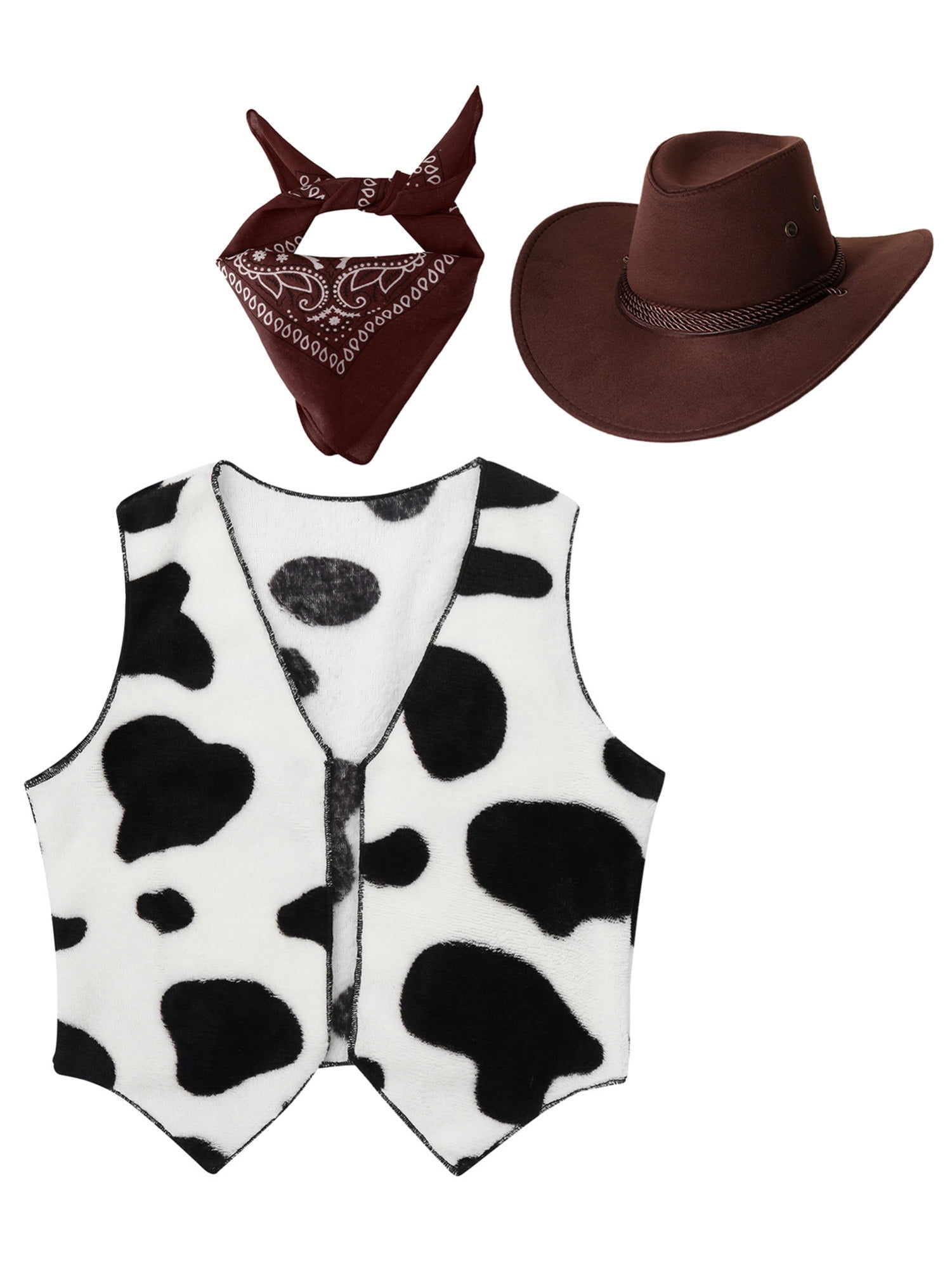 Yeahdor Kids Girls Cowboy Costume Cow Print Vest with Bandanna and Hat ...