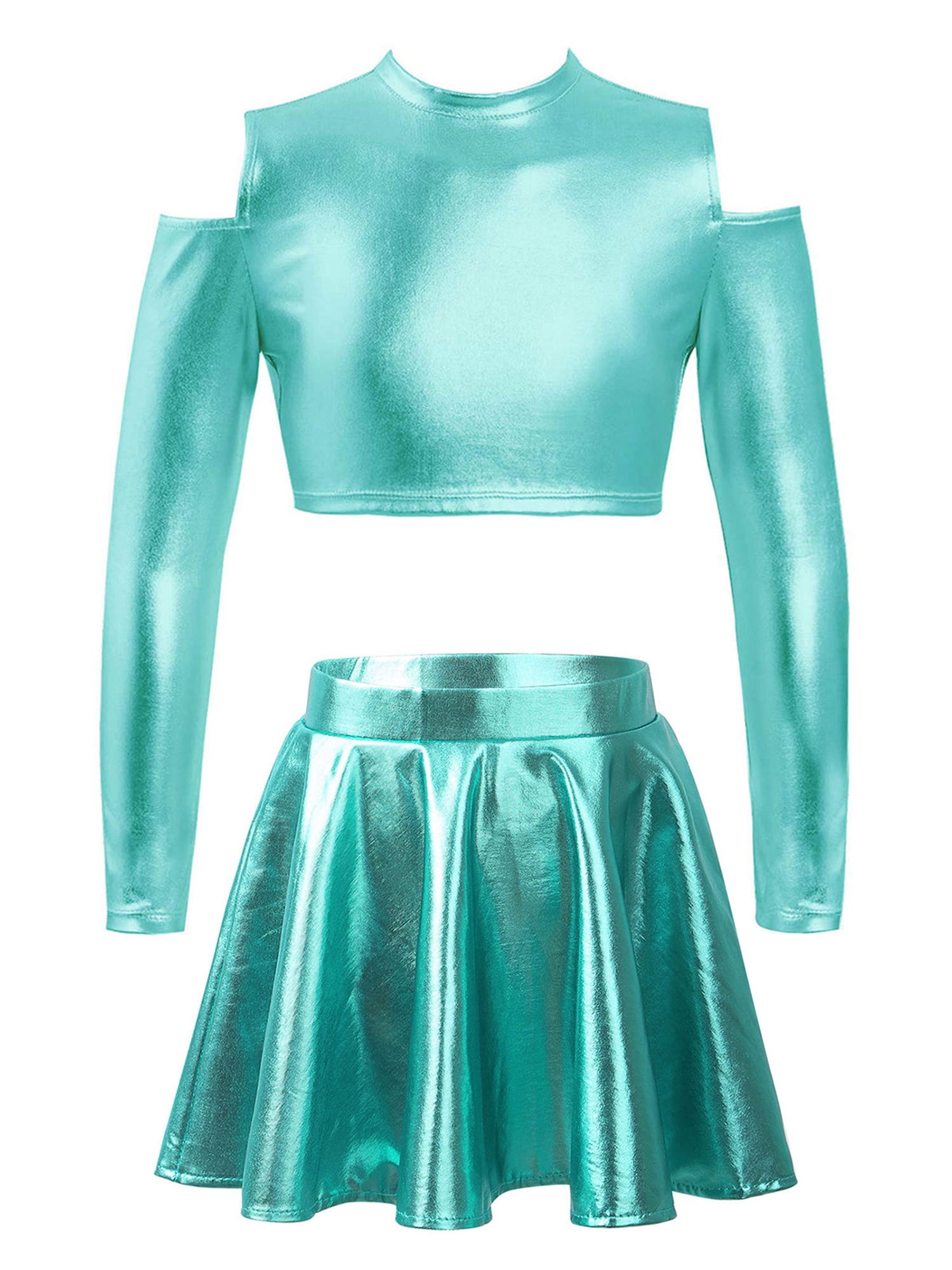 Yeahdor Kids Girls Dance Set Off Shoulder Crop Top with Flared A-Line ...