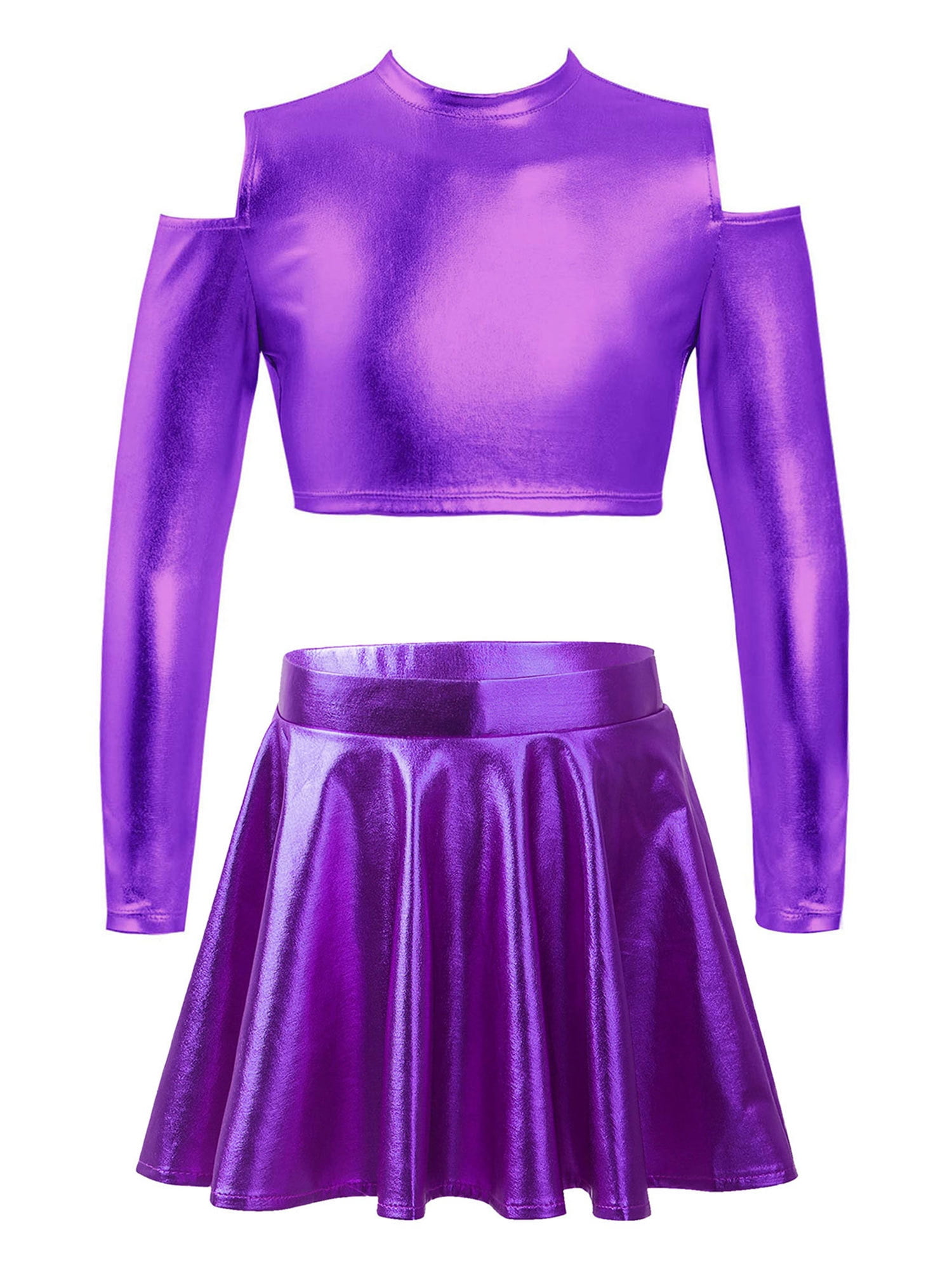 Yeahdor Kids Girls Dance Set Off Shoulder Crop Top with Flared A-Line ...