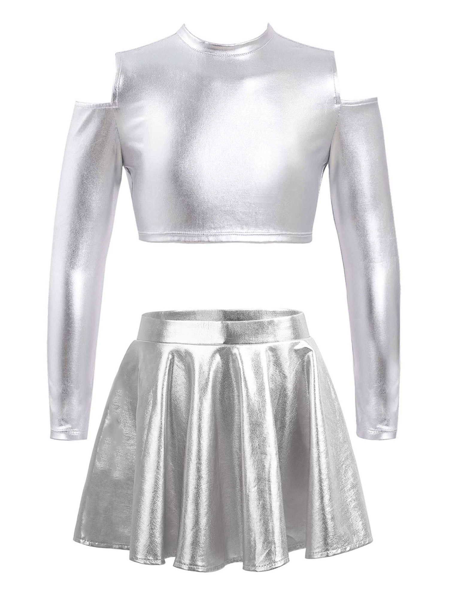 Yeahdor Kids Girls Dance Set Off Shoulder Crop Top with Flared A-Line ...