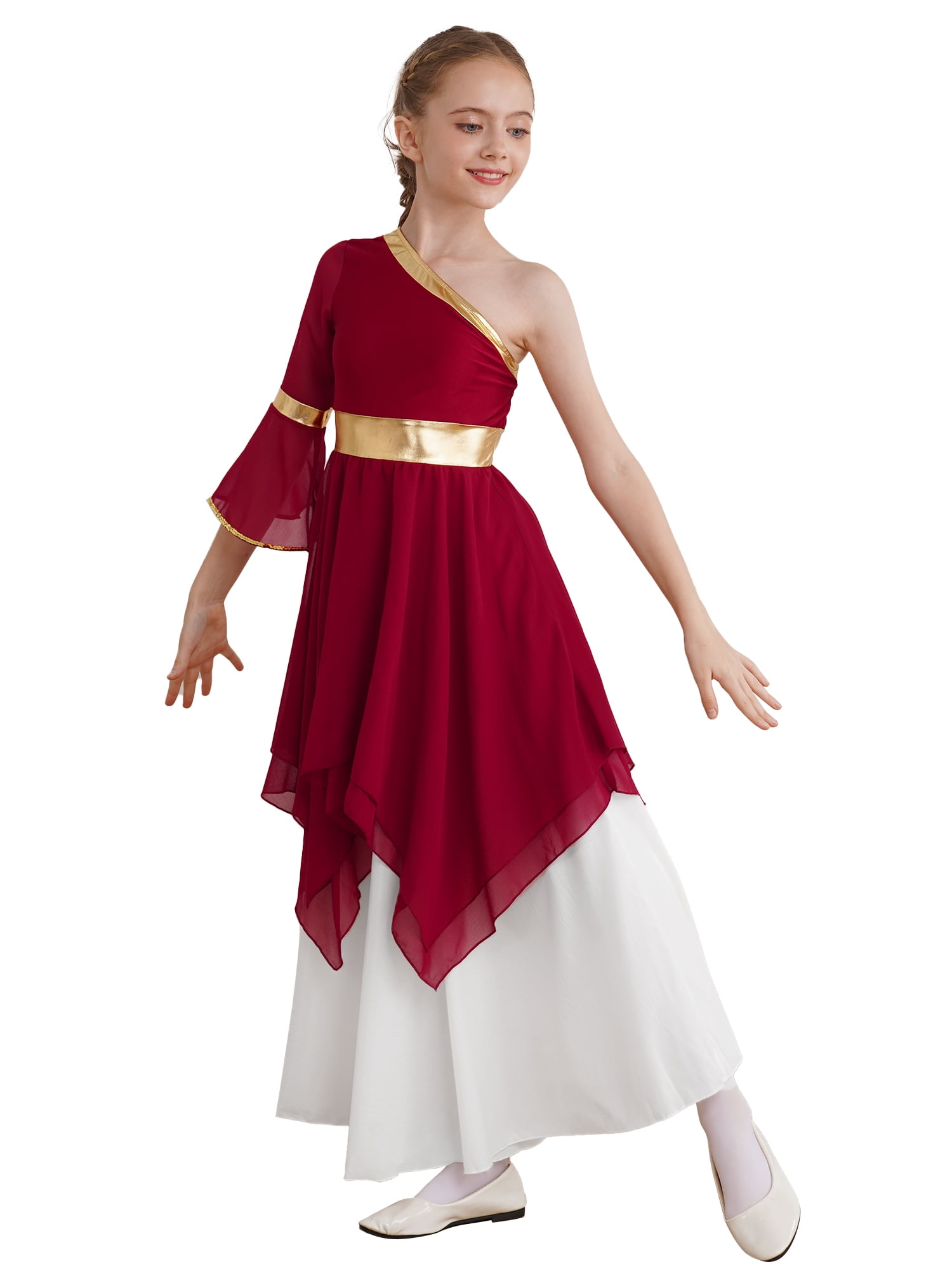 Yeahdor Kids Girls Liturgical Praise Dance Dress One Shoulder Church ...