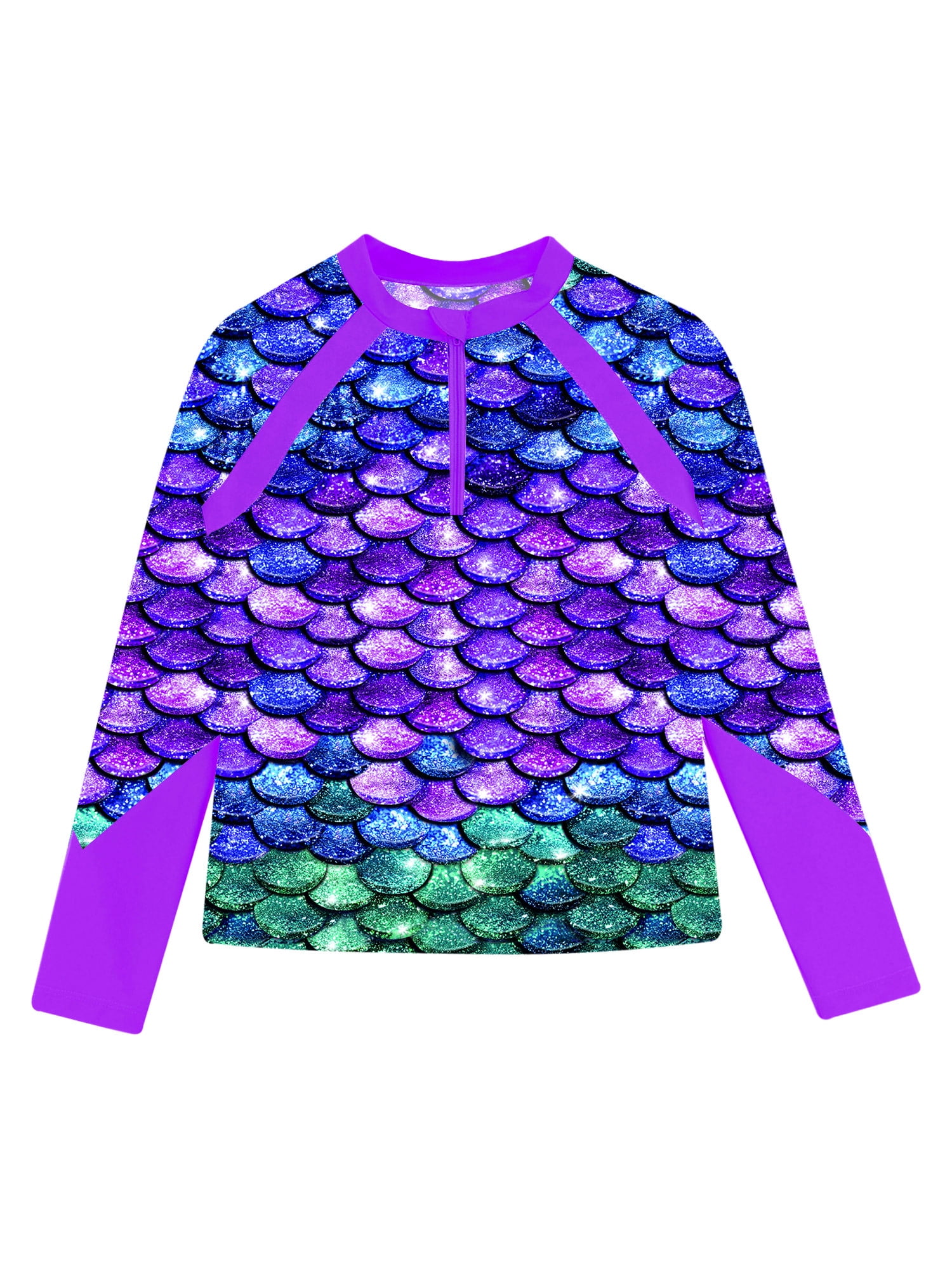 Yeahdor Kids Girls Long Sleeve Swim Shirt Rash Guard Top Printed Half ...