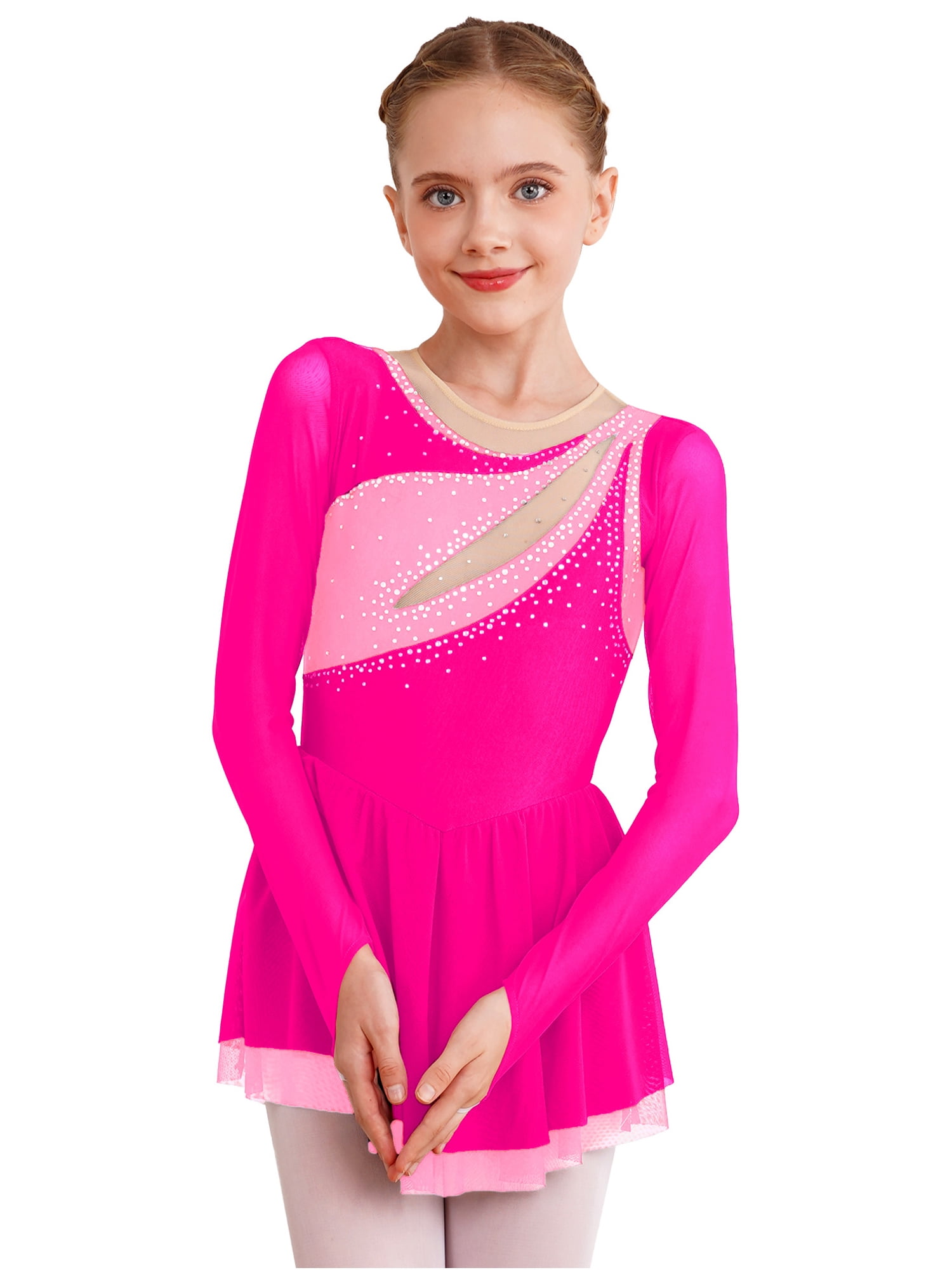 Yeahdor Kids Girls Lyrical Dance Dress Rhythmic Gymnastics Leotard Long ...