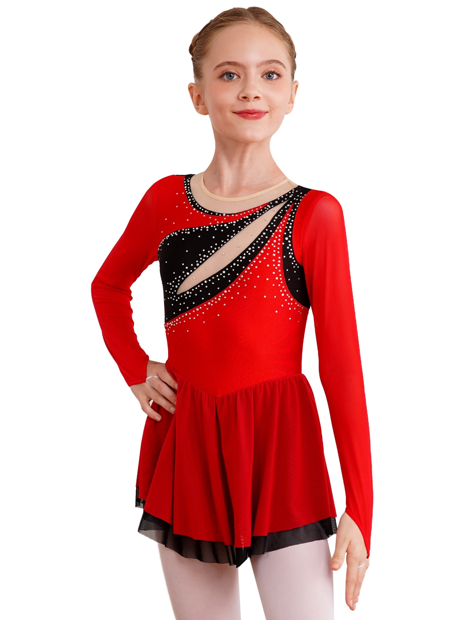 Yeahdor Kids Girls Lyrical Dance Dress Rhythmic Gymnastics Leotard Long ...