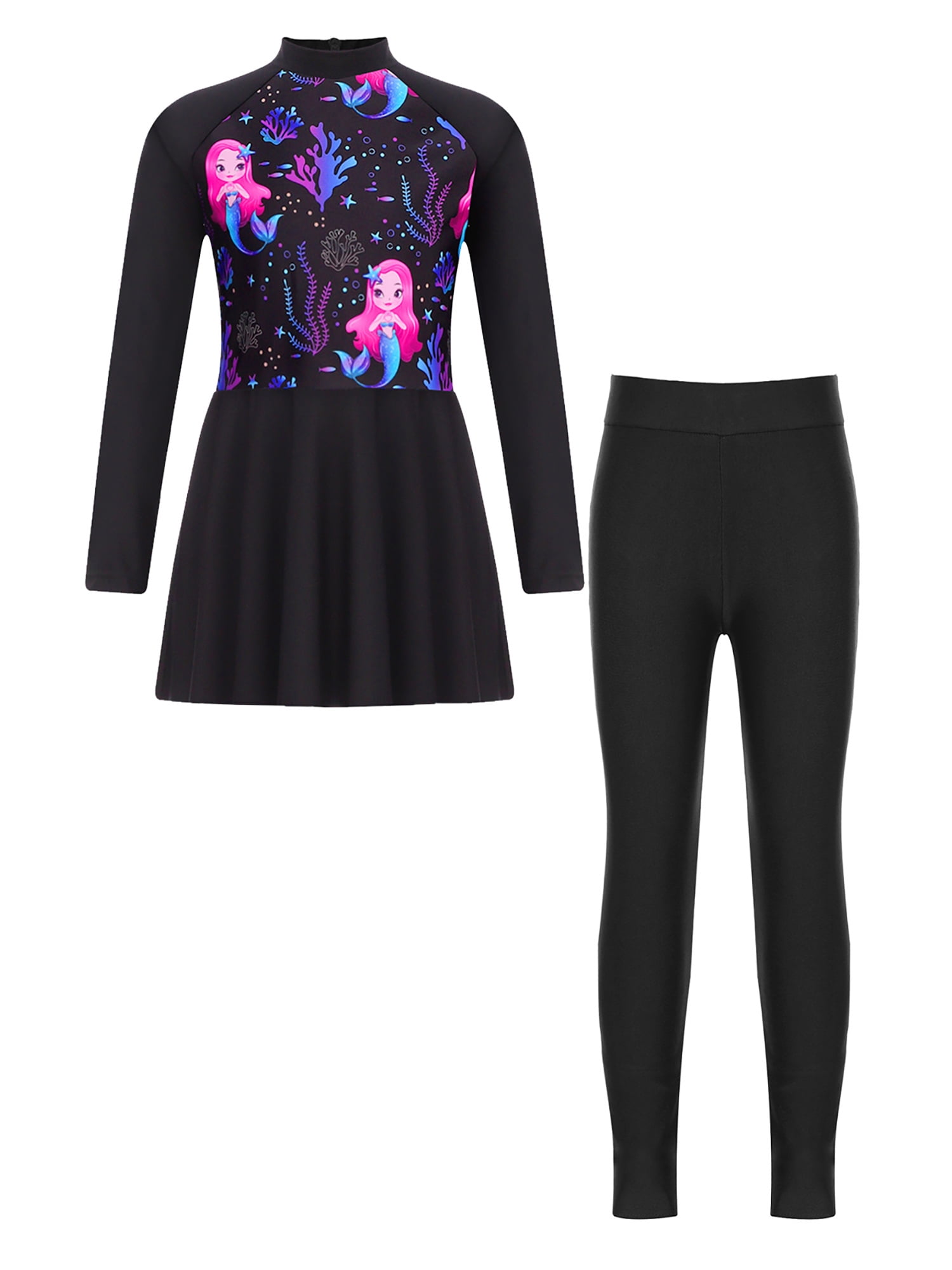 Yeahdor Kids Girls Modest Burkini Swimsuit Long Sleeve Full Cover Swim ...