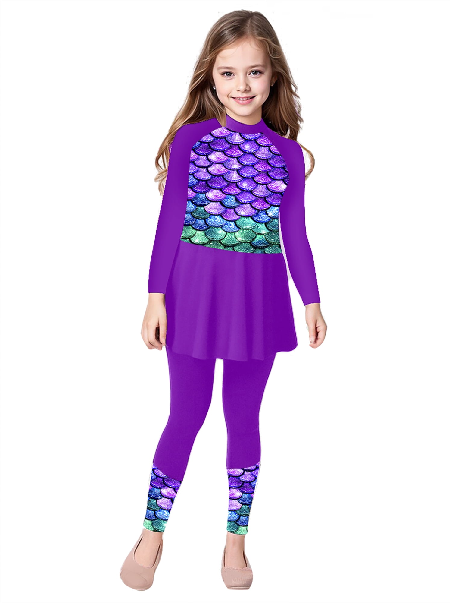 Yeahdor Kids Girls Modest Burkini Swimsuit Long Sleeve Full Cover Swim ...