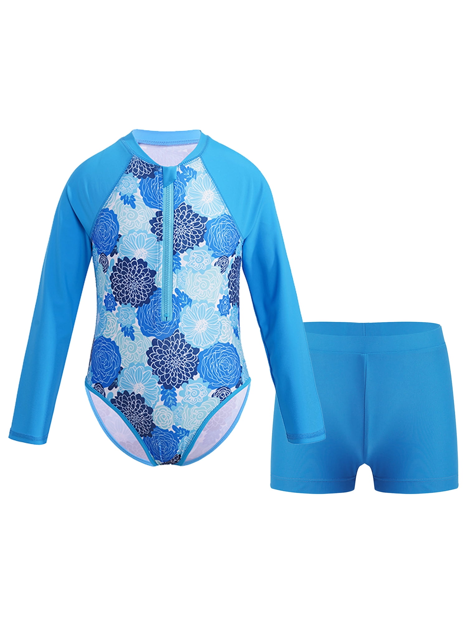 Yeahdor Kids Girls Rash Guard Swimsuit 2 Piece Set Floral Print One ...
